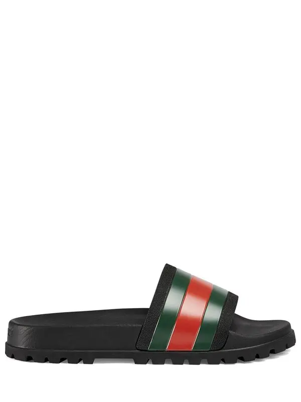 Gucci Web Rubber Sandals With Molded Footbed