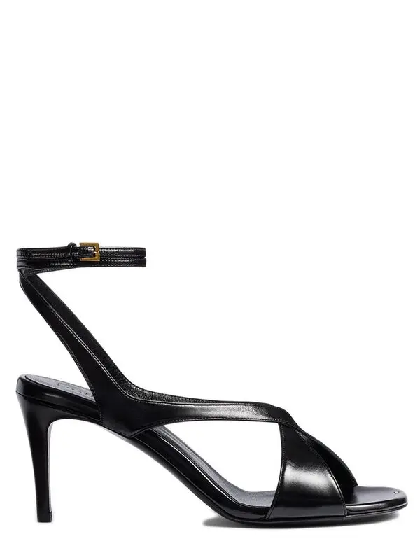 Khaite 75mm Heel Leather Sandals With Adjustable Ankle Strap - Nero
