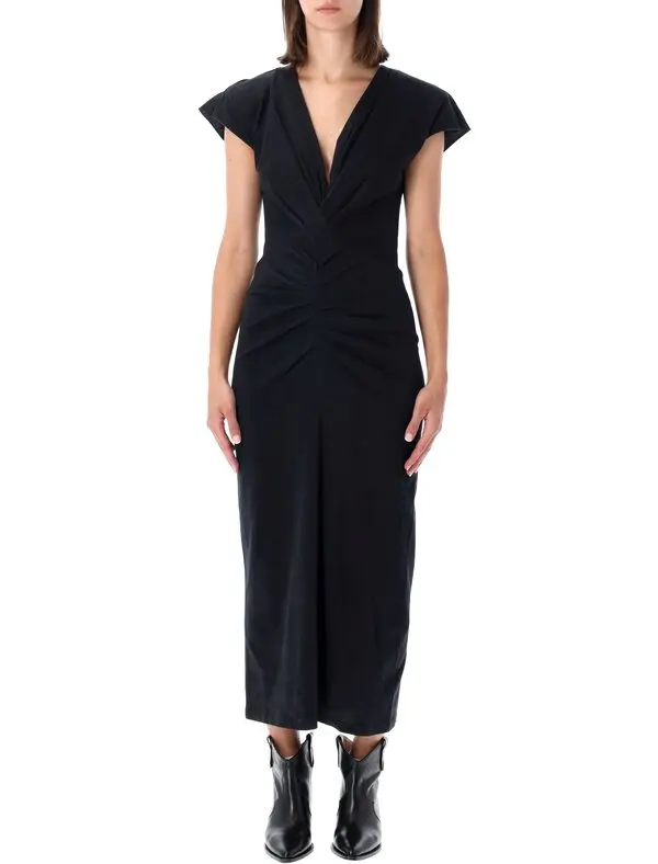 MARANT ETOILE Nadra Pleated Cotton T-shirt Wrap Maxi Dress With Plunging V-neck - Nero