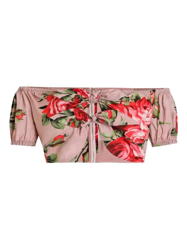 Dolce & Gabbana Ruffled Cotton Raglan Shirt With Center-back Zip - Rosa