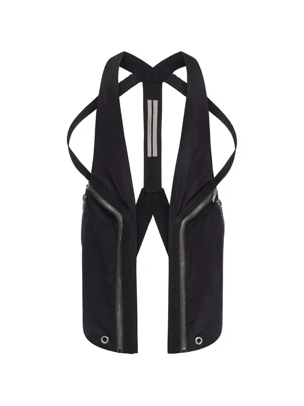Rick Owens Nylon Vest With Zip Pockets And Cotton Straps - Nero