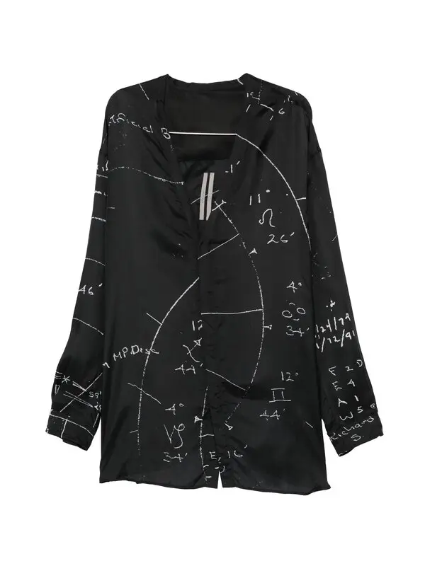 Rick Owens All-over Print V-neck Shirt With Button Front & Cuffed Sleeves - Nero