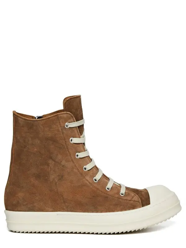 Rick Owens High Top Lace-up Sneakers With Side Zip - Marrone