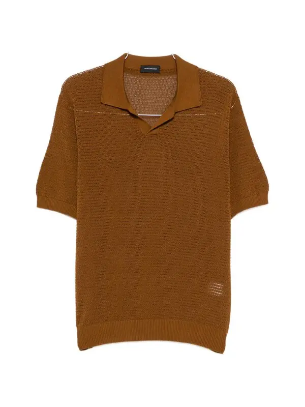 Tagliatore Crochet Cotton Polo Shirt With Classic Collar And V-neck - Marrone