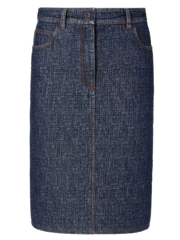 Fendi Flared Midi Skirt With Quilted Ff Motif