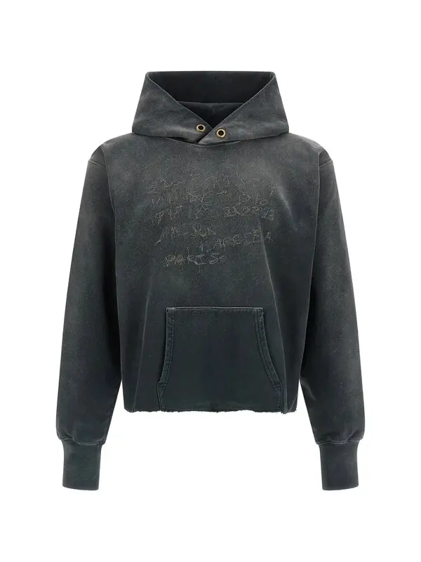 MAISON MARGIELA Logo Embroidered Cotton Hoodie With Raw-cut Hem