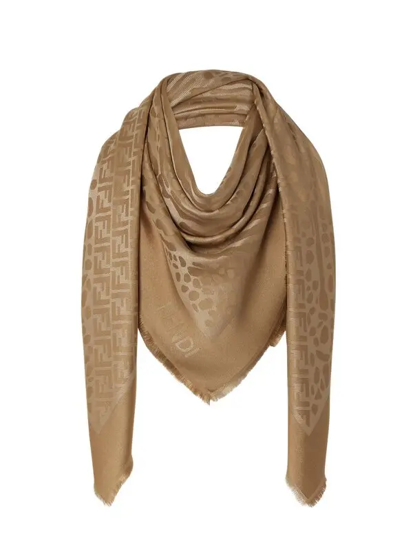 Fendi Jacquard Silk & Wool Blend Scarf, 140 X 140 Cm - Marrone