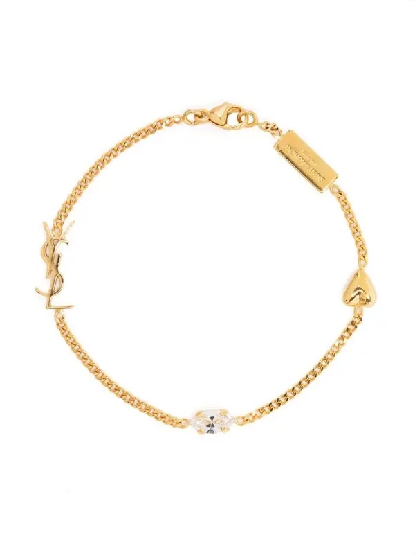 Saint Laurent Adjustable Logo Plate Bracelet - Oro