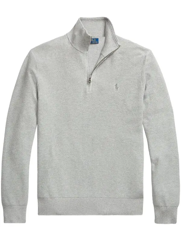 Polo Ralph Lauren Mockneck Quarter-zip Sweater With Embroidered Pony - Grigio