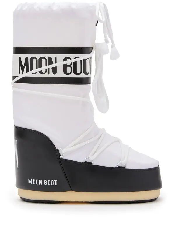Moon Boot Ambidextrous Water-repellent Logo-print Mini Boot With Criss-cross Tubular Laces - Bianco