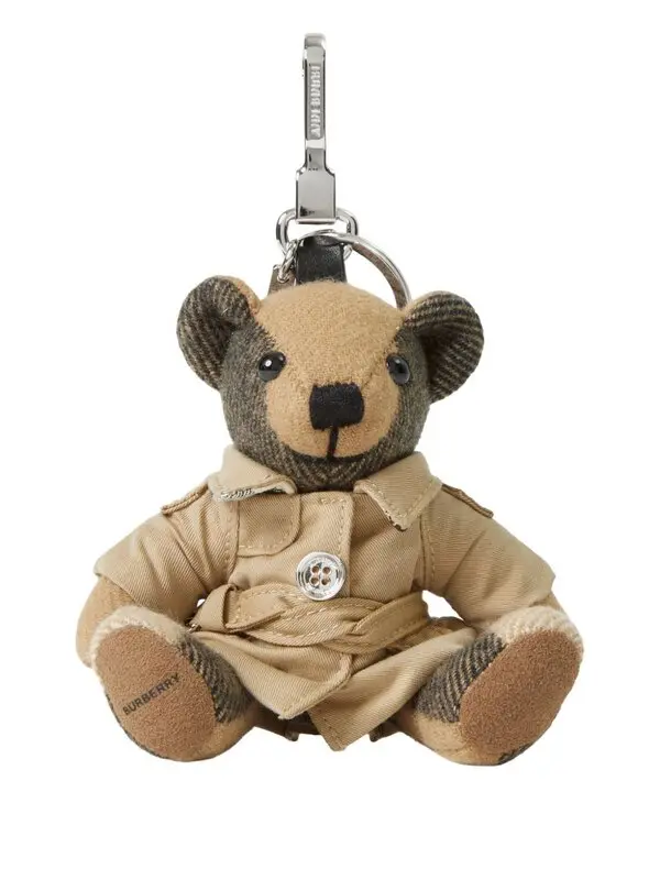 Burberry Check Cashmere Mini Charm Keychain With Engraved Clasp, 12 Cm - Marrone