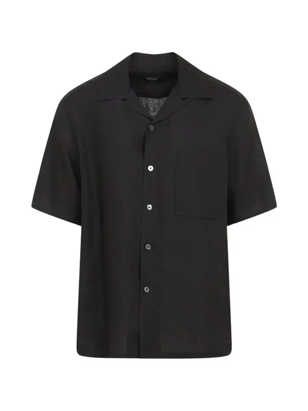 Zegna Regular-fit Linen Cuban Collar Button-down Shirt With Chest Pocket