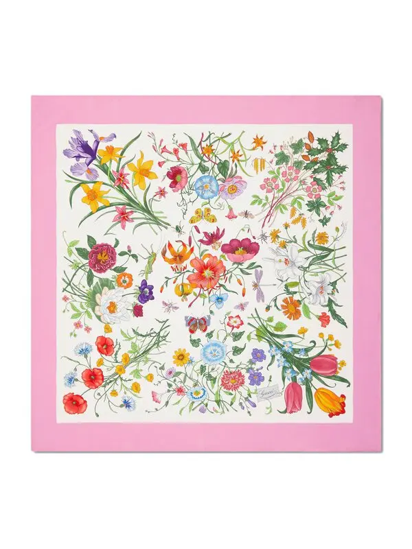 Gucci Silk Twill Scarf With Allover Flora Print 90cm X 90cm - Multicolor
