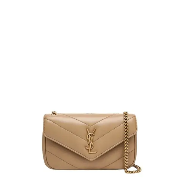 Saint Laurent Mini Lambskin Handbag With Removable Pouch - Beige