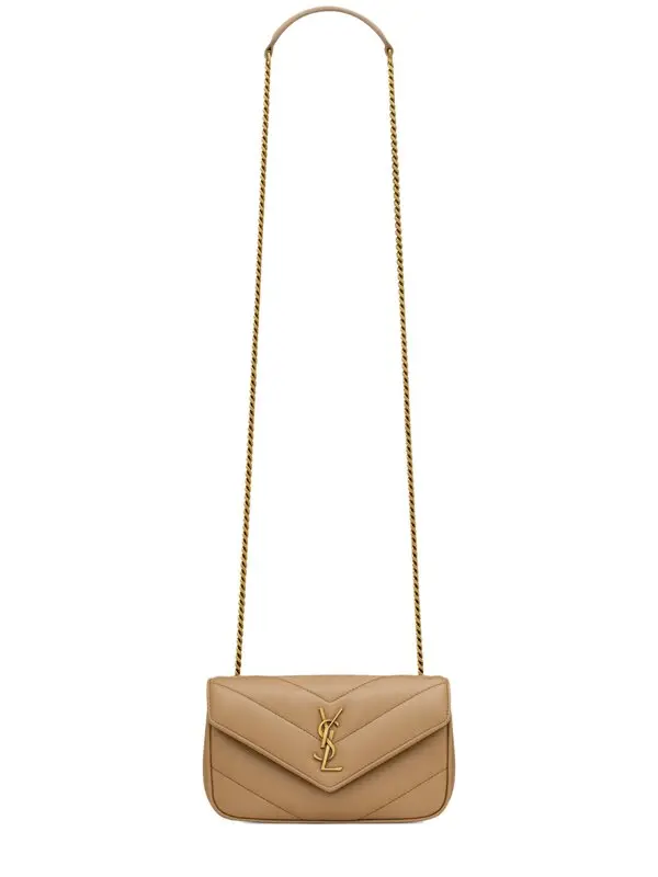 Saint Laurent Mini Lambskin Handbag With Removable Pouch - Beige