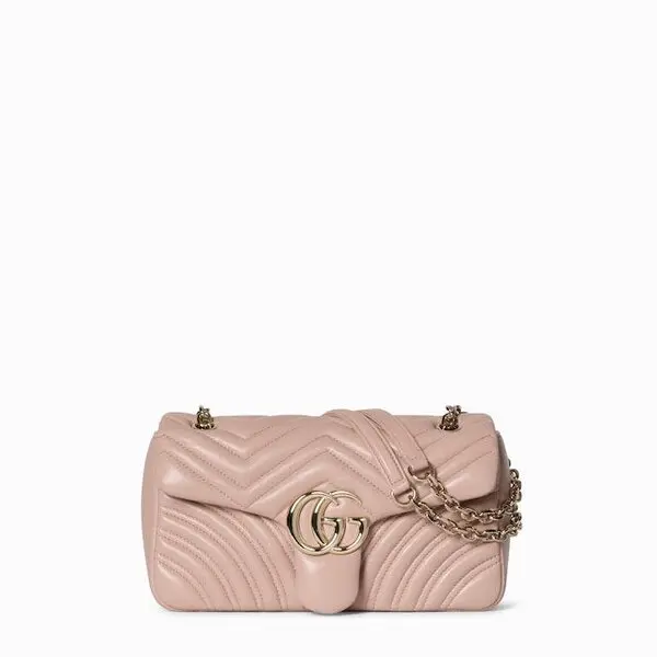 Gucci Matelassé Chevron Lambskin Leather Shoulder Bag With Double G - Rosa