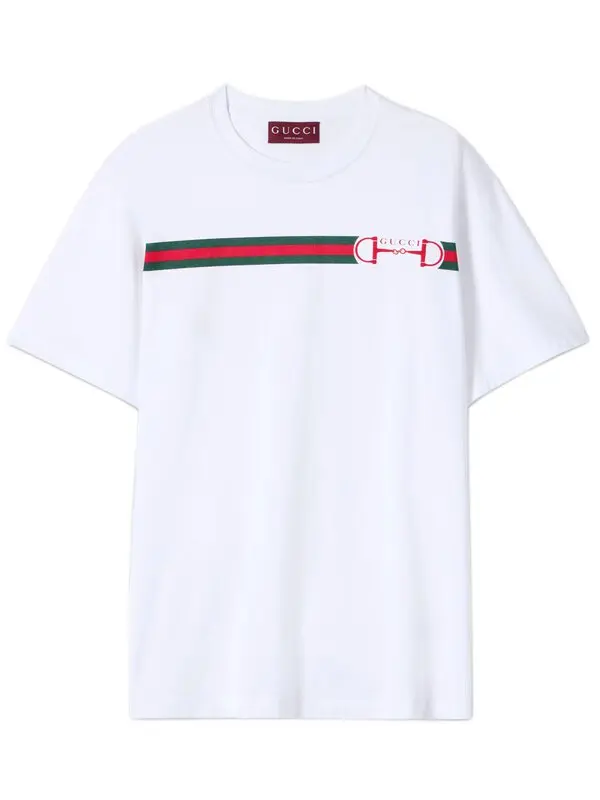 Gucci Web Print Horsebit Embroidered Crewneck T-shirt - Bianco