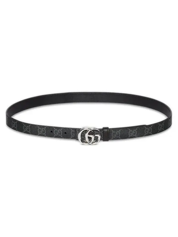 Gucci Gg Supreme & Leather Belt With Double G Buckle - Nero