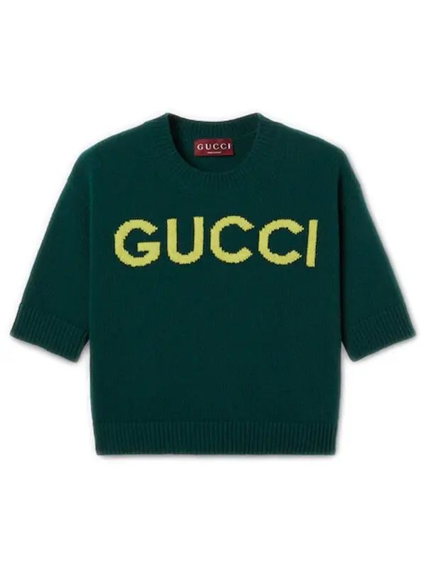 Gucci Intarsia Wool Crewneck Sweater With Short Sleeves - Verde