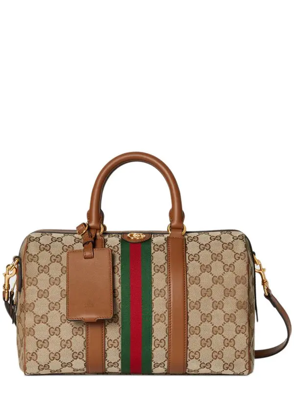 Gucci Gg Canvas Tote Bag With Leather Trim - Marrone
