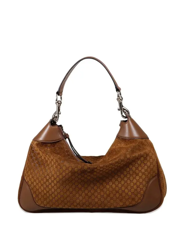 Gucci 25 Cm Embossed Micro Gg Suede Mini Bag With Top Handle & Zip Closure - Marrone