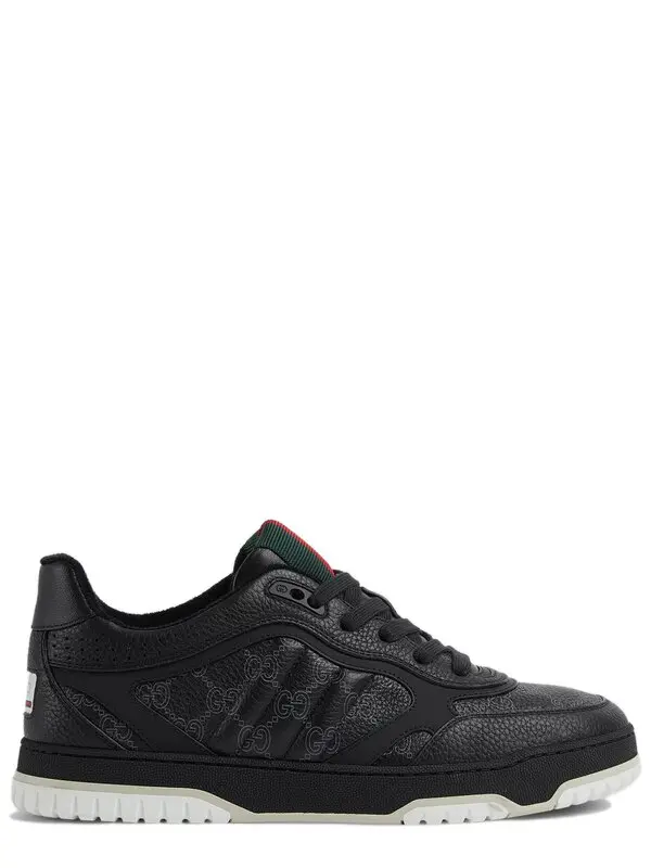 Gucci Gg Outline Pebbled Leather Sneaker With Interlocking G Web Tongue And Lace-up Closure - Nero