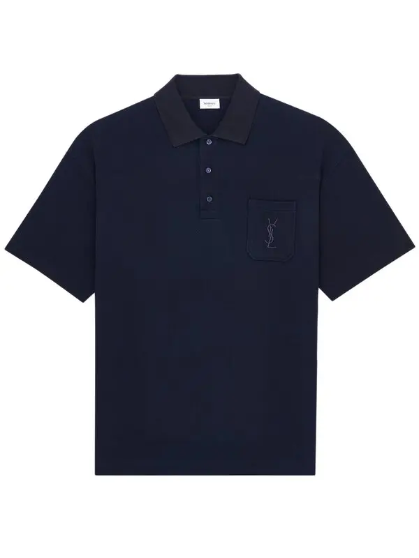 Saint Laurent Short-sleeve Leather Polo Shirt With Half Button Placket And Chest Patch Pocket