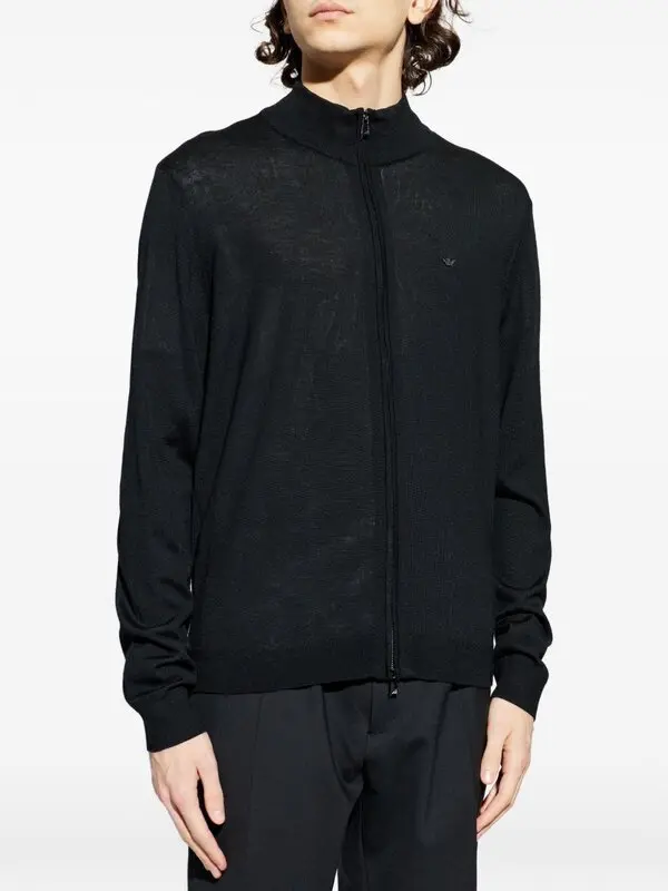 Emporio Armani Zip-up Fine Knit Wool Cardigan