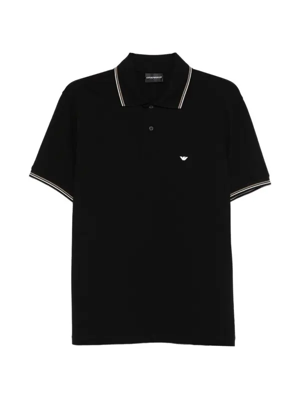 Emporio Armani Logo Cotton Polo Shirt - Black