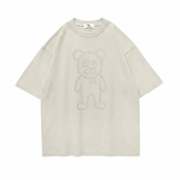 X ILONA BLUE Organic Cotton Chain Link Embroidery T-shirt