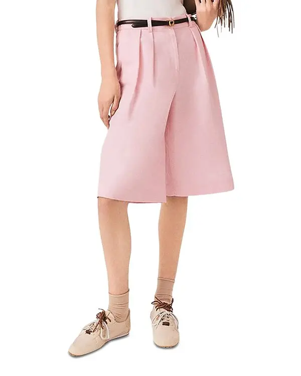 Maje Pleated Linen Blend Bermuda Shorts