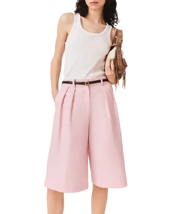 Maje Pleated Linen Blend Bermuda Shorts