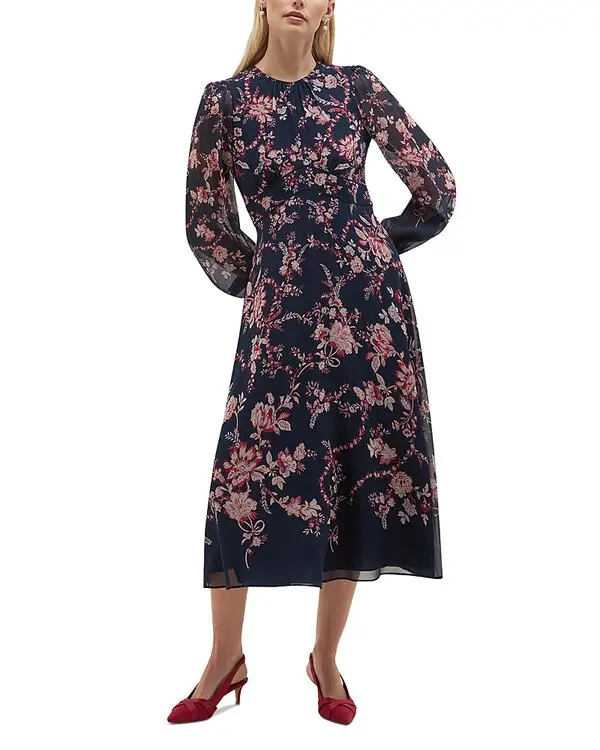 HOBBS LONDON Petites Silk Floral Midi Dress