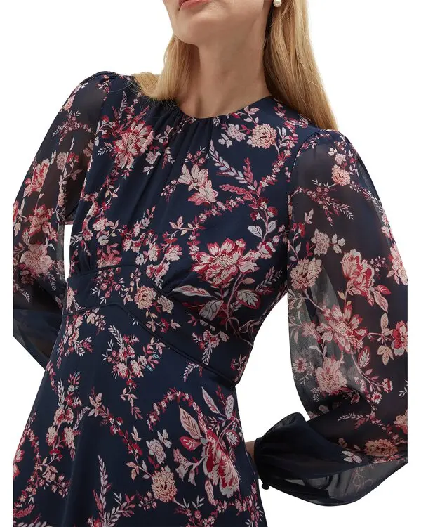 HOBBS LONDON Petites Silk Floral Midi Dress