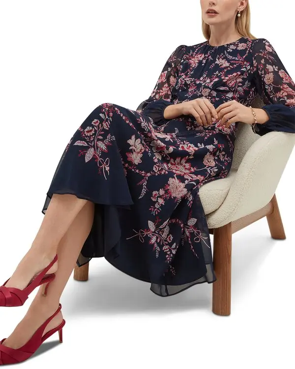 HOBBS LONDON Petites Silk Floral Midi Dress