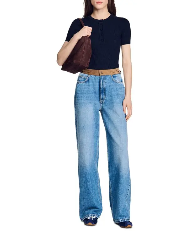 Sandro Ribbed Short Sleeve Sweater