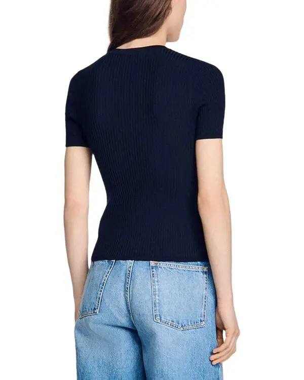 Sandro Ribbed Short Sleeve Sweater