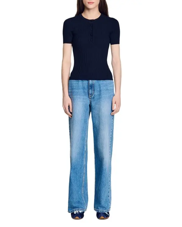 Sandro Ribbed Short Sleeve Sweater