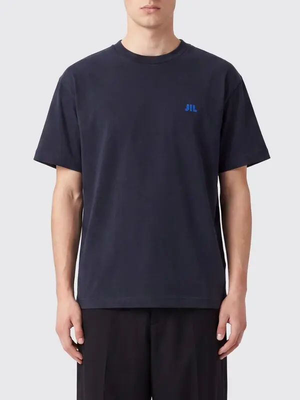 JIL SANDER Cotton Crewneck T-shirt With Contrast Logo On Chest - Blue