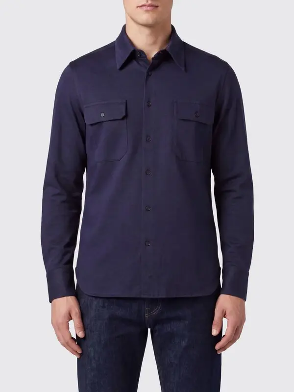 TOM FORD Slim Fit Striped Silk And Cotton Blend Shirt With Pockets - Blue