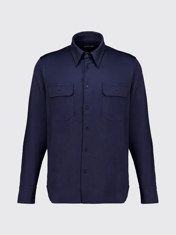 TOM FORD Slim Fit Striped Silk And Cotton Blend Shirt With Pockets - Blue
