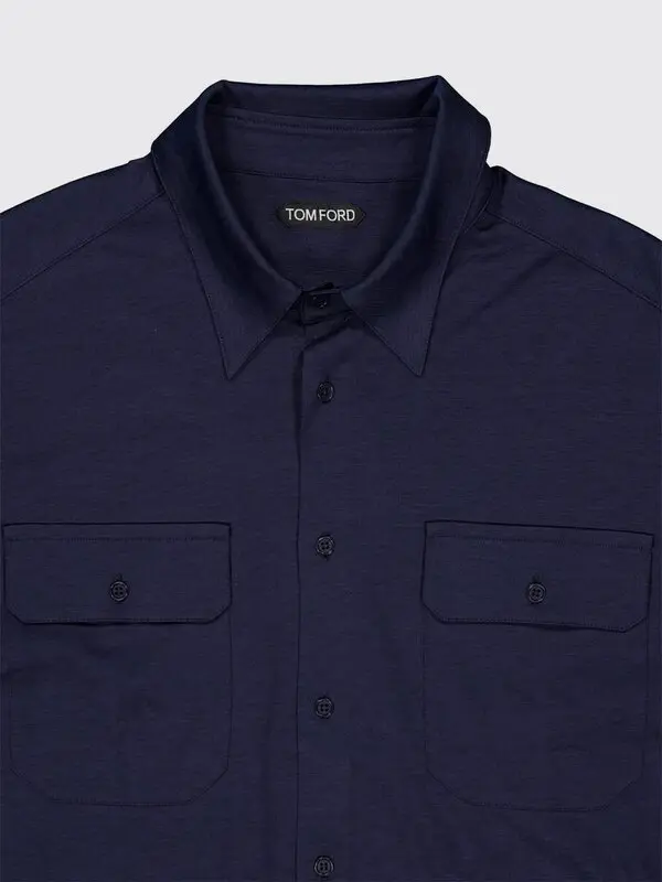 TOM FORD Slim Fit Striped Silk And Cotton Blend Shirt With Pockets - Blue