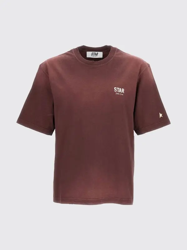 GOLDEN GOOSE Cotton T-shirt With Printed Logo And Dropped Shoulders - Wine