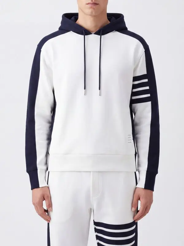 Thom Browne Cotton Hoodie With 4-bar Stripes - White