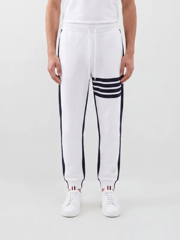 Thom Browne 4-bar Stripe Cotton Jogging Trousers With Drawstring Waist - White