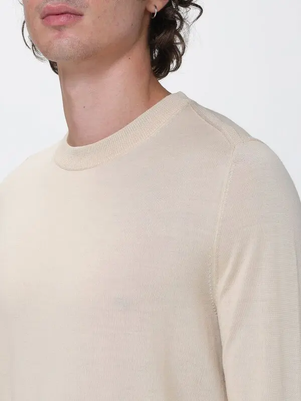 Paul Smith Crewneck Jumper In Pure Merino Wool With Ribbed Trims - Beige