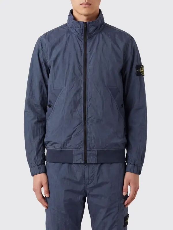 Stone Island Ultralight Windproof Nylon Bomber Jacket With High Neck And Logo - Blue