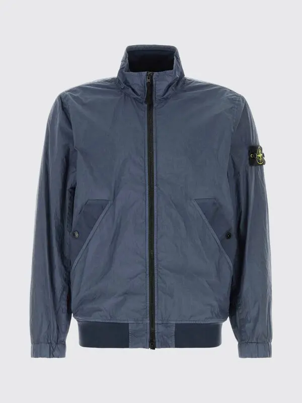 Stone Island Ultralight Windproof Nylon Bomber Jacket With High Neck And Logo - Blue