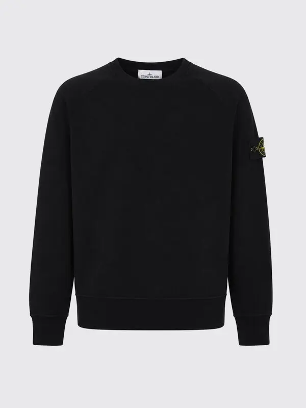 Stone Island Compass Logo Cotton Crewneck Sweatshirt - Black