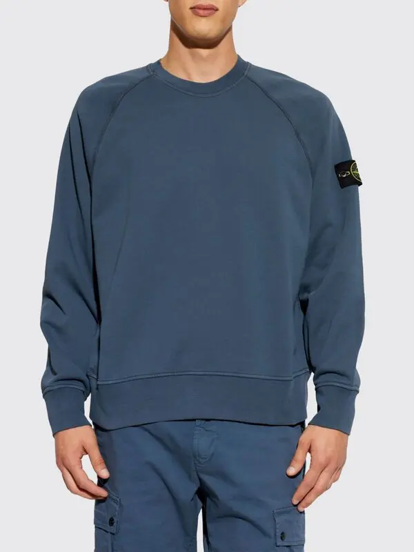 Stone Island Compass Logo Cotton Crewneck Sweatshirt - Navy
